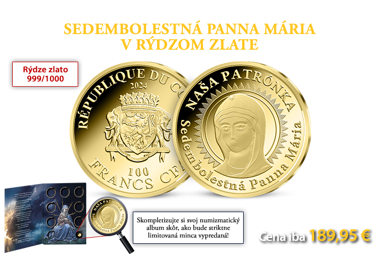 Sedembolestná Panna Mária na Minci z rýdzeho zlata 999/1000
